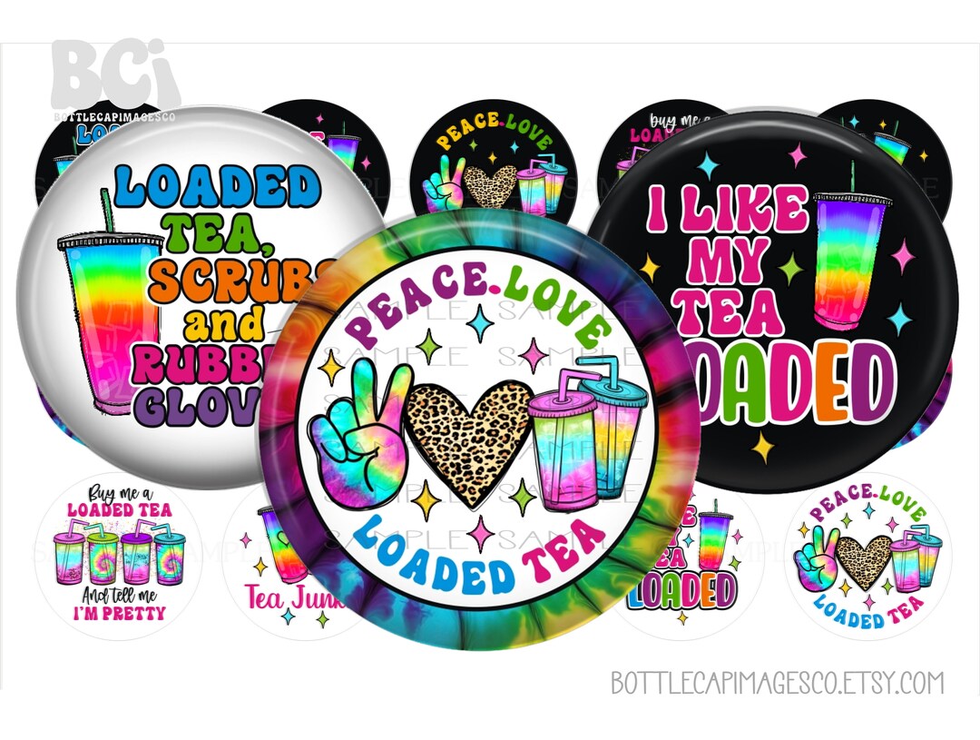 Loaded Tea Bottle Cap Images – Colorful 1-inch Circles (digital ...