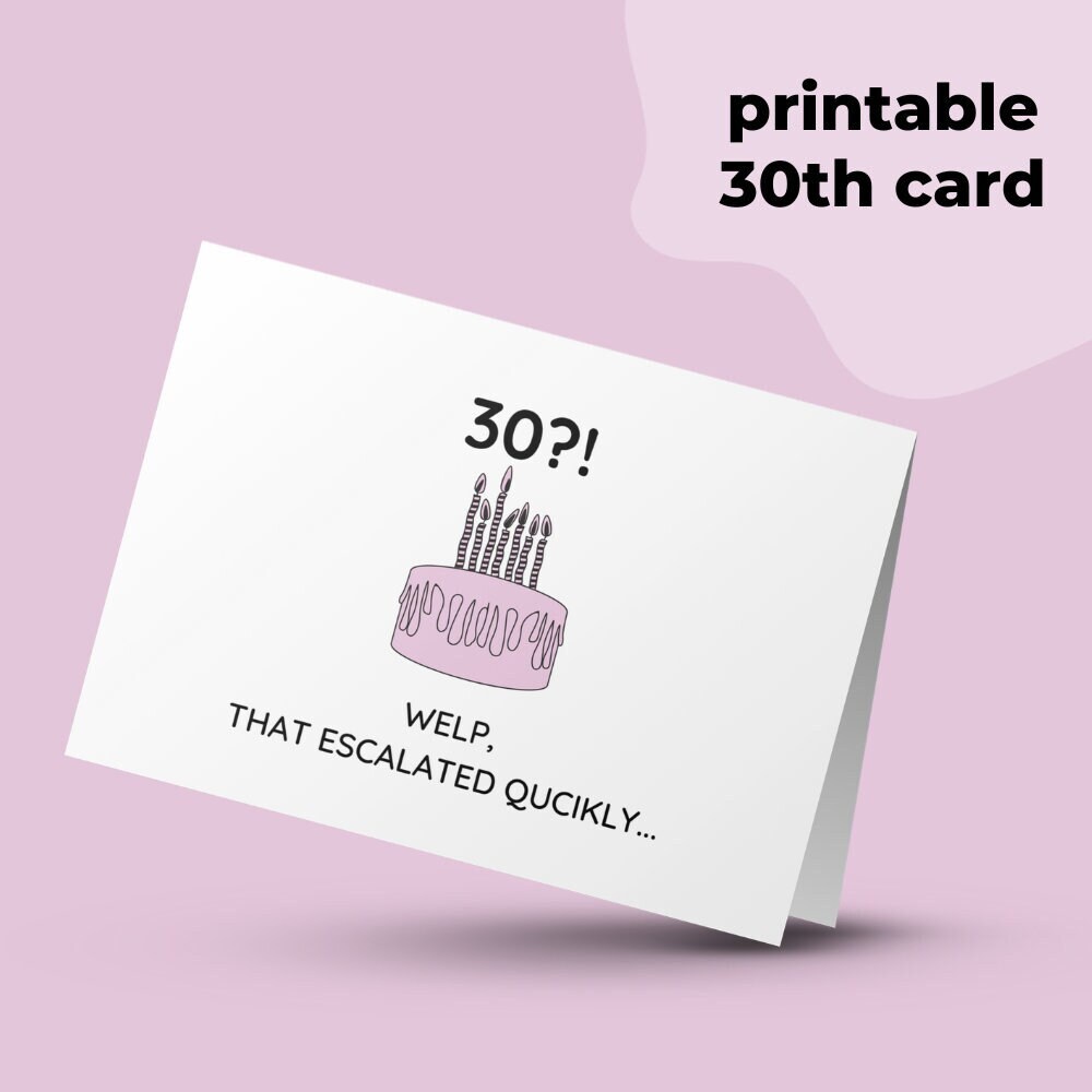 Printable Greeting Card, 30th Birthday Card, Funny Birthday Card ...