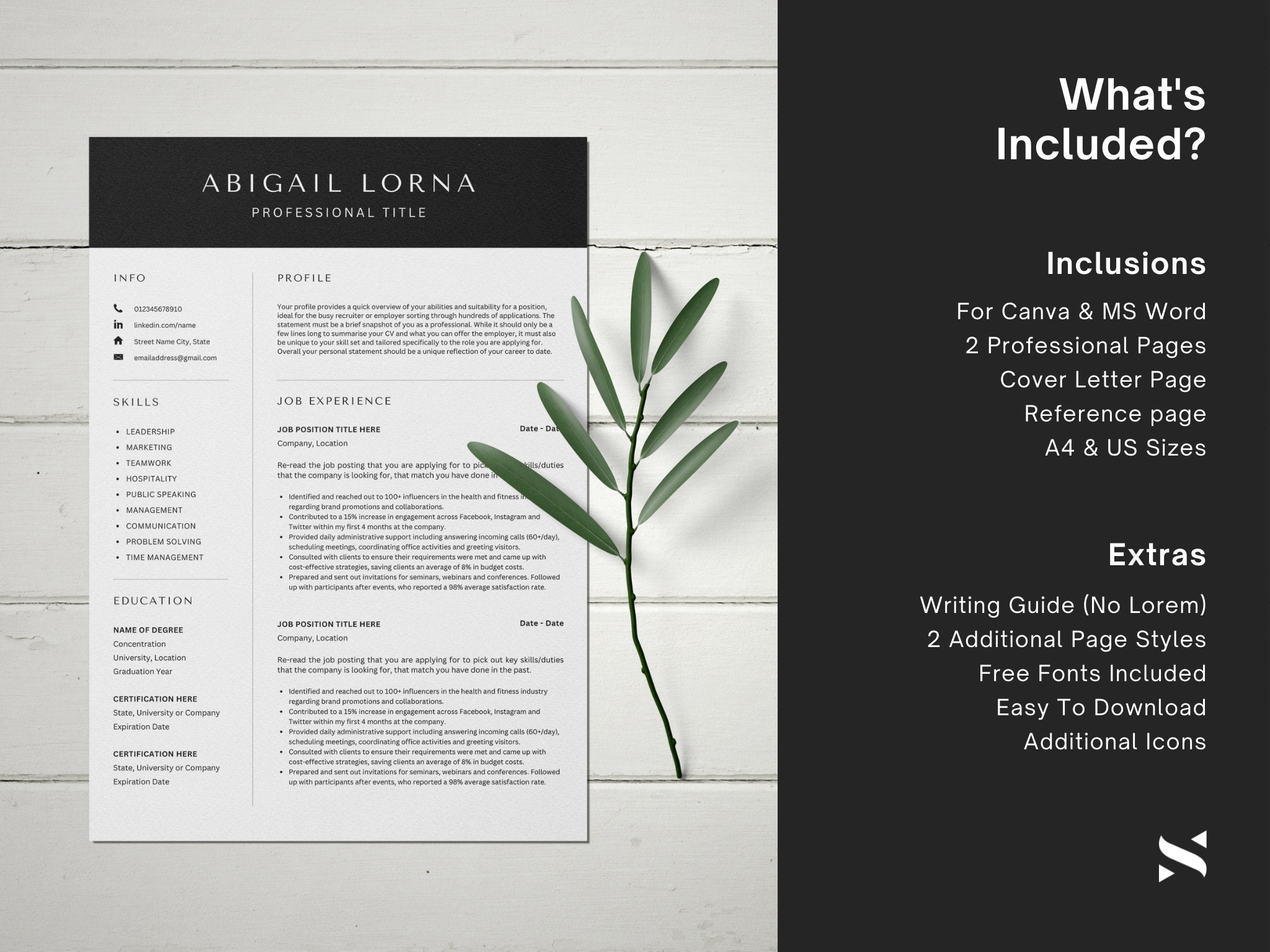 Professional Resume, Cover Letter & Reference Template | Word and Canva ...