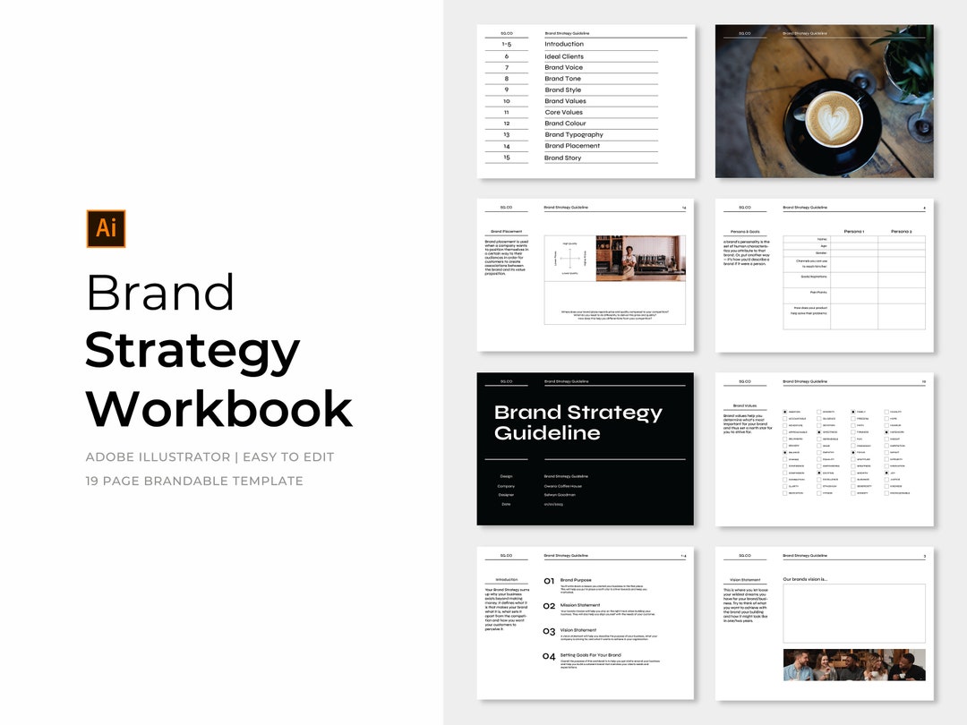 Minimalist Brand Strategy Workbook Template | Adobe Illustrator | Brand ...