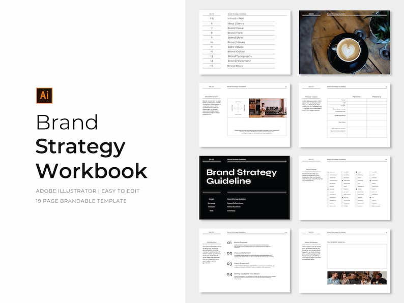 Minimalist Brand Strategy Workbook Template | Adobe Illustrator | Brand ...