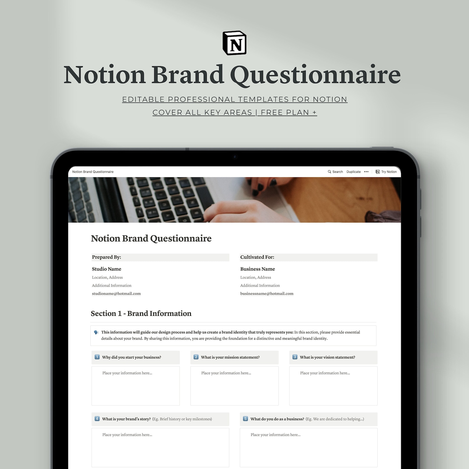 Notion Brand Questionnaire Template | Comprehensive Notion Template ...