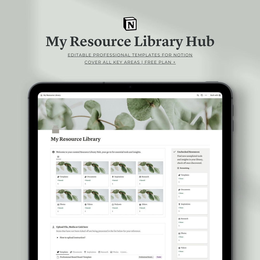 Notion Resource Library Hub | Professional Notion Template | A Designer ...