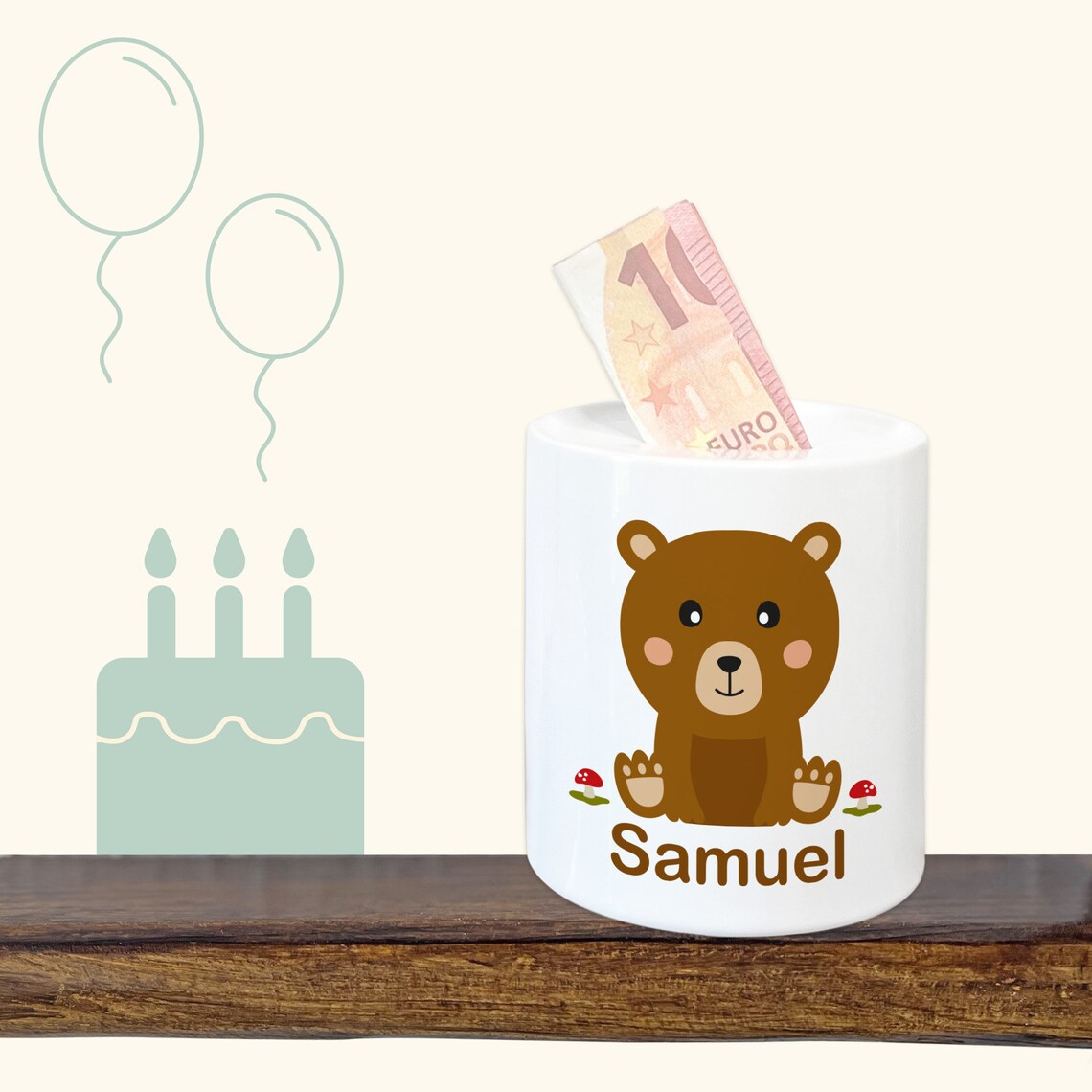 Spardose personalisiert mit Name Bär Kind Junge Mädchen Geschenk zur ...