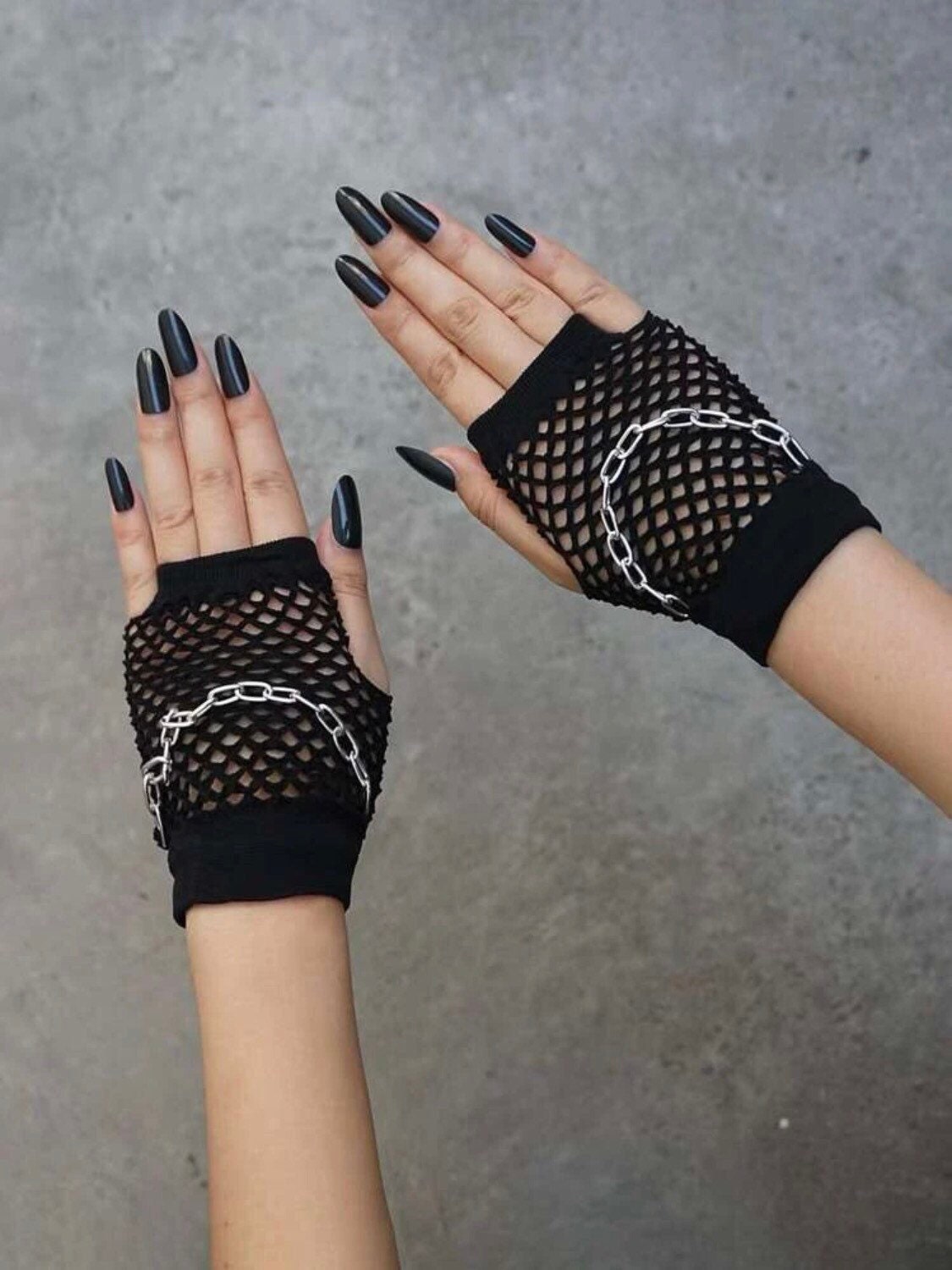Black Chain Fishnet Fingerless Gloves Goth Design Halloween - Etsy