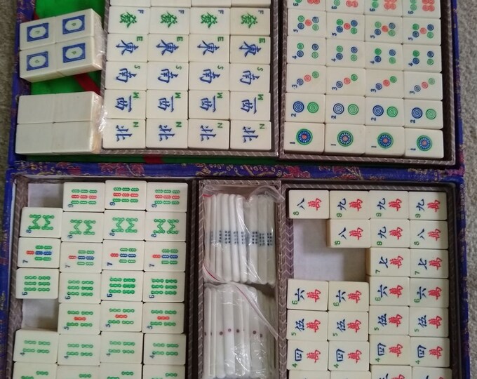 Beautiful Vintage Chinese Mahjong Set in Blue Brocade Carrying Case ...