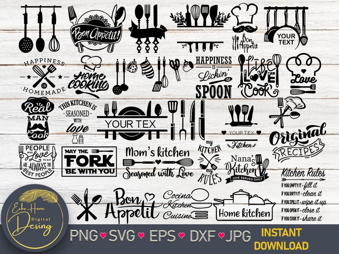 Kitchen SVG Bundle, Baking Svg, Cooking Svg, Chef Svg, Hand Lettered ...