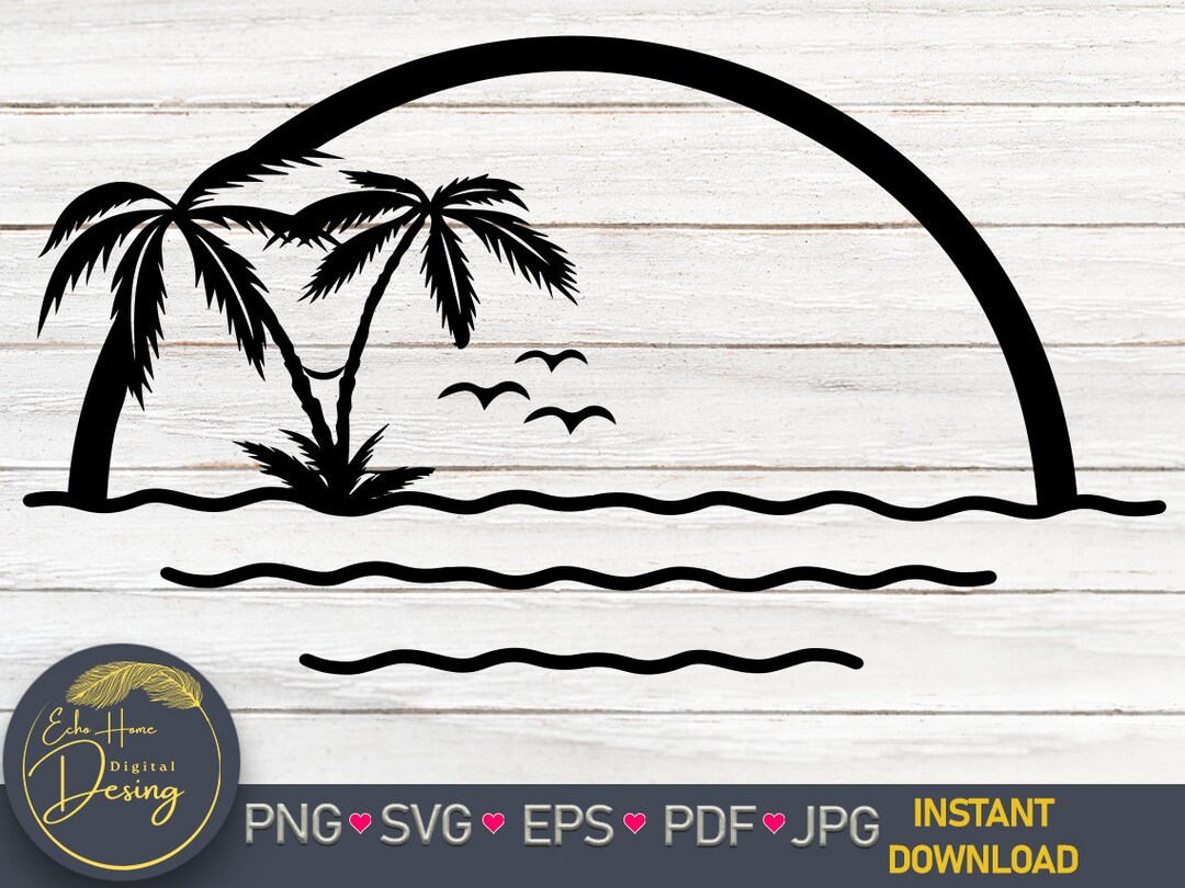 Palm Tree SVG Circle Monogram Frame Cut File for Cricut, Ocean Waves ...
