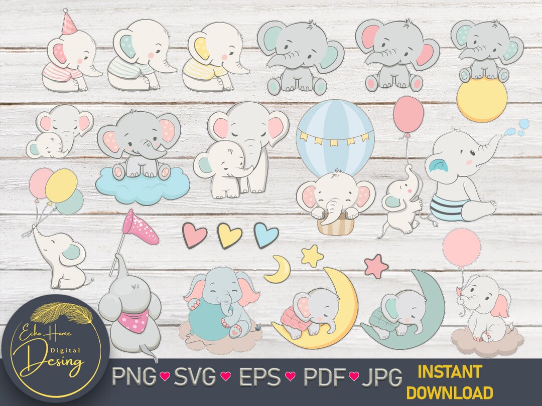 Baby Elephant SVG Bundle Layered Cut Files for Cricut Silhouette Baby ...