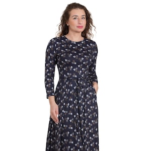 Blue Midi Dress for Women in Jersey Fabric, Dark Blue Summer Dress With ...