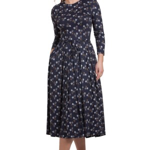 Blue Midi Dress for Women in Jersey Fabric, Dark Blue Summer Dress With ...