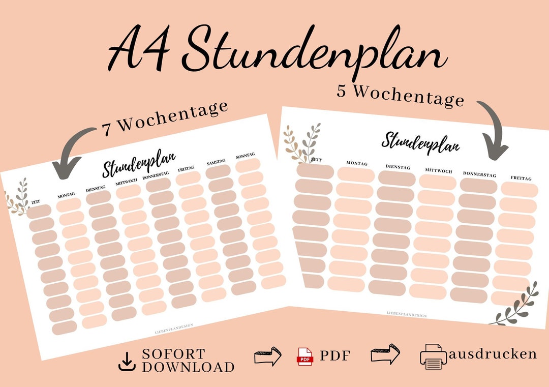 A4 Timetable | 5 and 7 Days of the Week | PDF | Instant Download ...