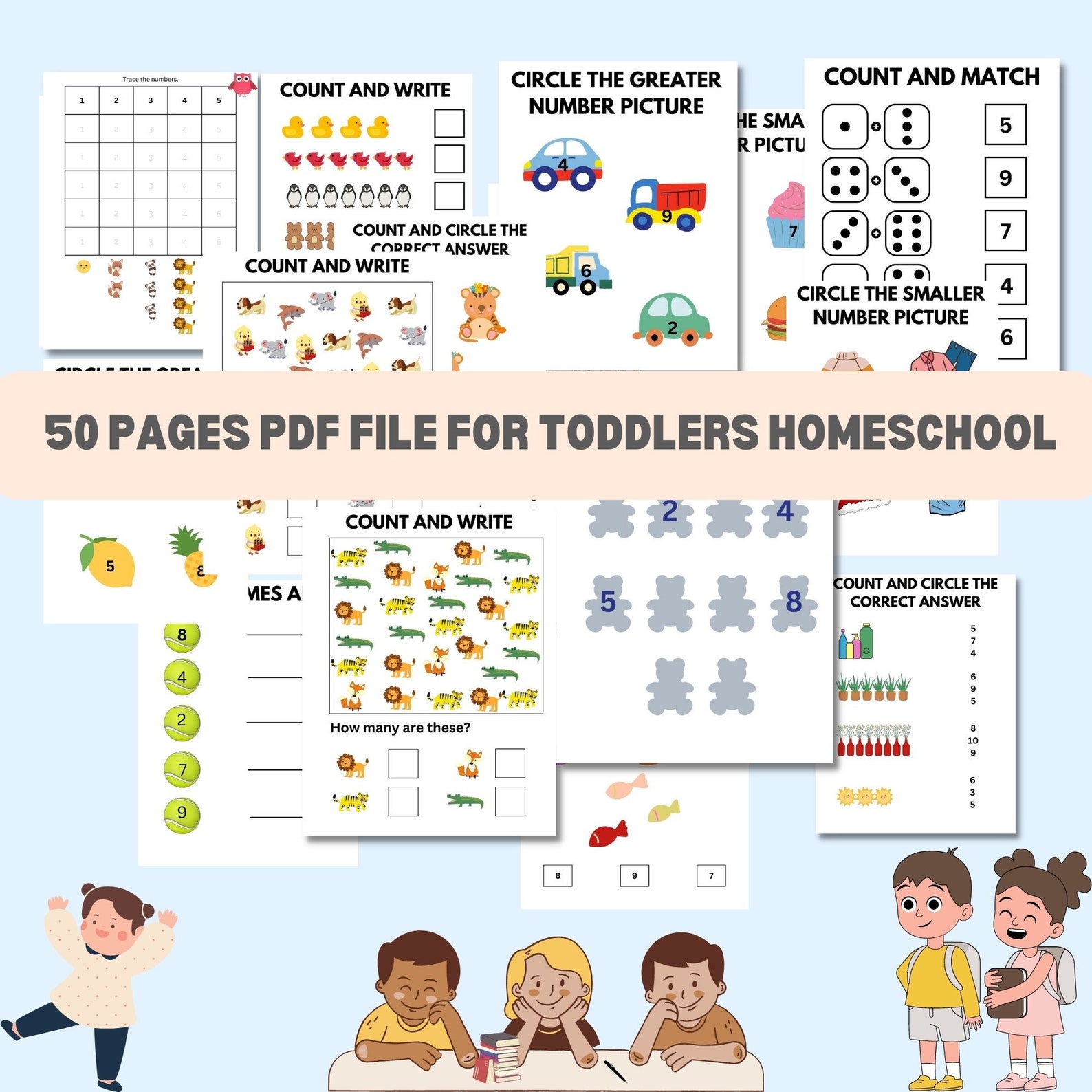 Prek Activity Sheets for Toddlers 50 Pages Fun Math Matching - Etsy