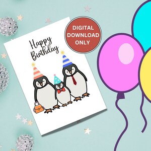 Printable Card, Printable Birthday Card, Happy Birthday Card, Penguin ...