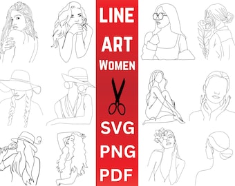 Line Art Women SVG Bundle , Woman Flowers Svg , Art Svg ,line Art Svg ...