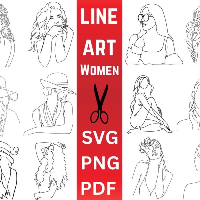 Line Art Woman Svg - Etsy