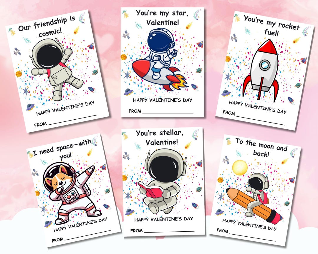 Printable Astronaut Valentine's Day Cards, Classroom Astronauts Cards ...