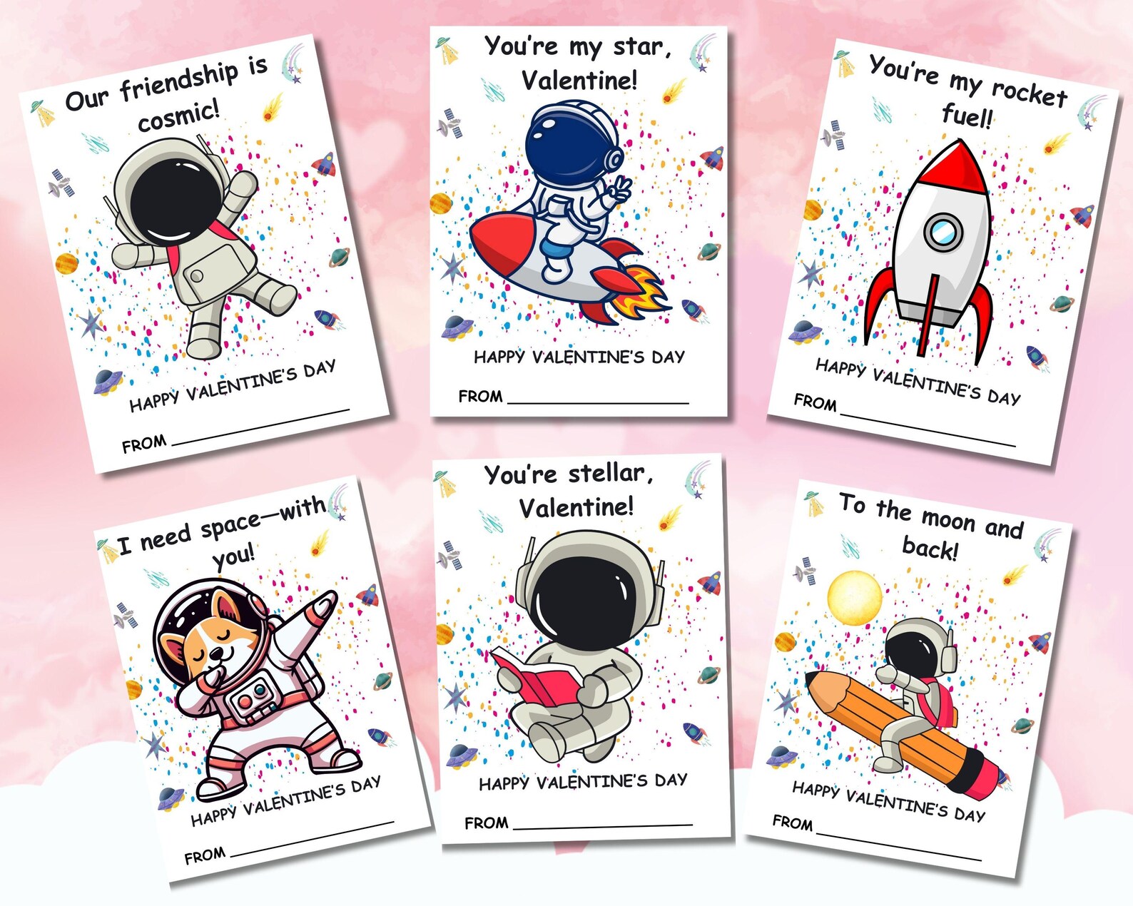 Printable Astronaut Valentine's Day Cards, Classroom Astronauts Cards ...