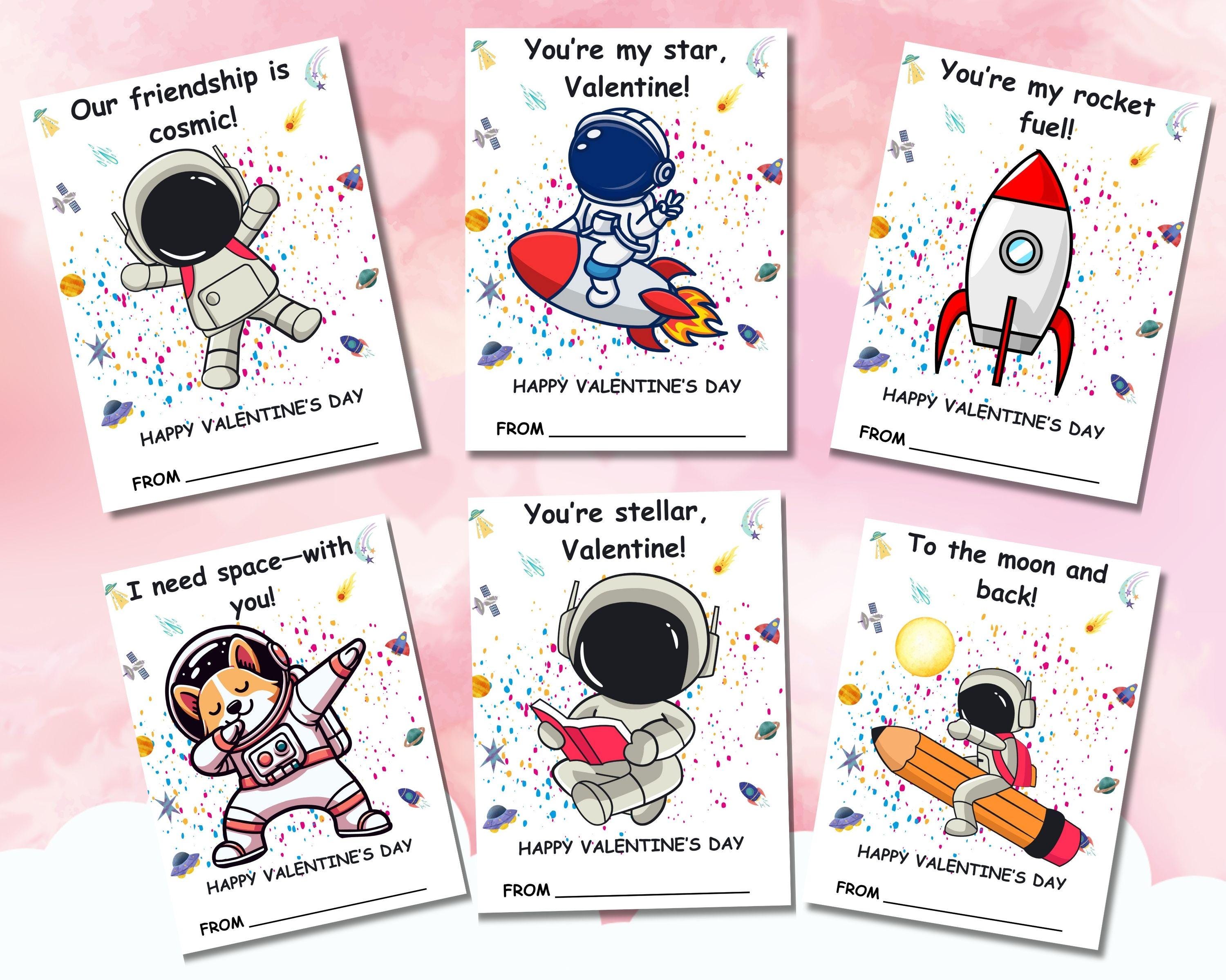 Printable Astronaut Valentine's Day Cards, Kids Classroom Valentines ...