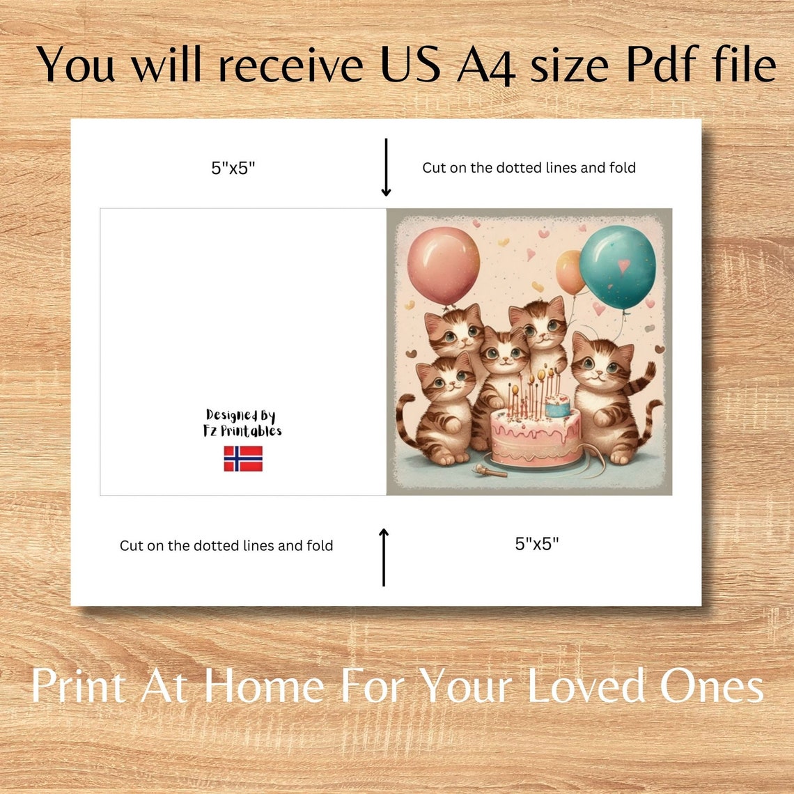 Cat Birthday Card, Printable Happy Birthday Cat Card, Cat Lovers Card ...