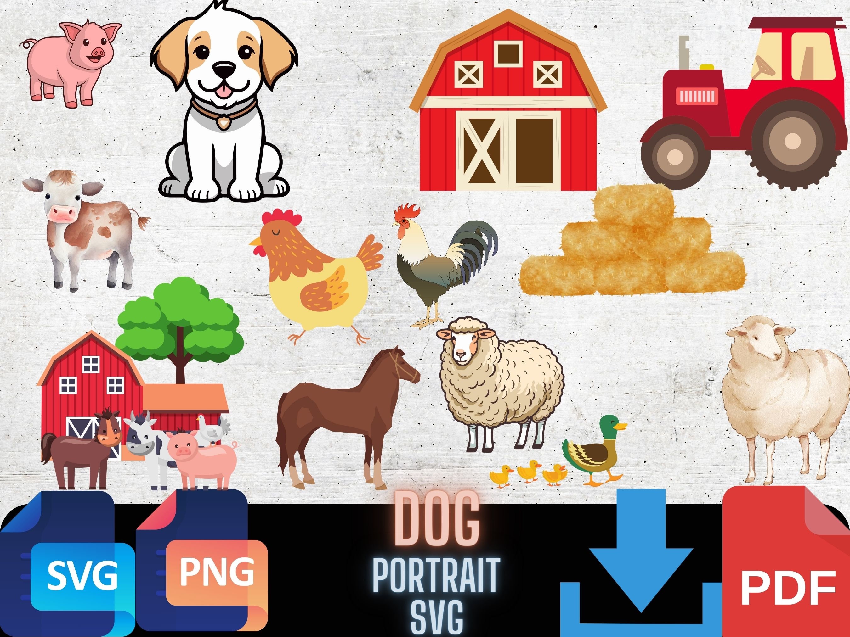 Cute Baby Farm Animals Svg Bundle Animals Svg Pig Sheep Horse Donkey ...