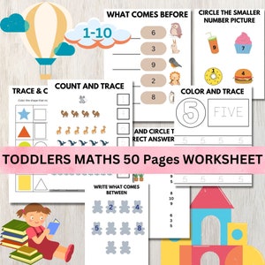 Prek Activity Sheets for Toddlers, 50 Pages Fun Math, Matching Coloring ...