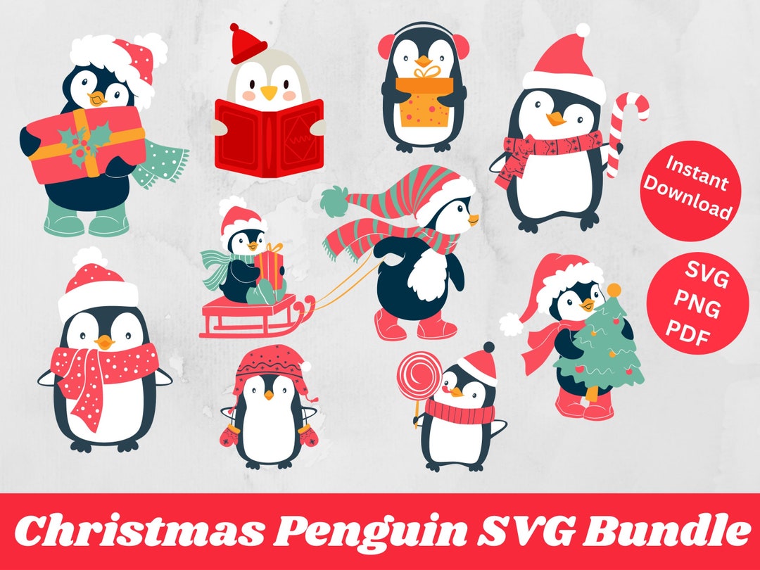 Christmas Penguin Svg Bundle, Christmas Penguin Clipart, Cute Penguin ...