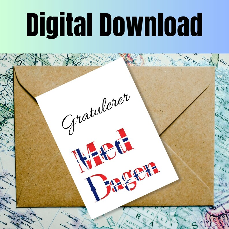 Norwegian Flag Birthday Card, Gratulerer Med Dagen (digital Card) - Etsy