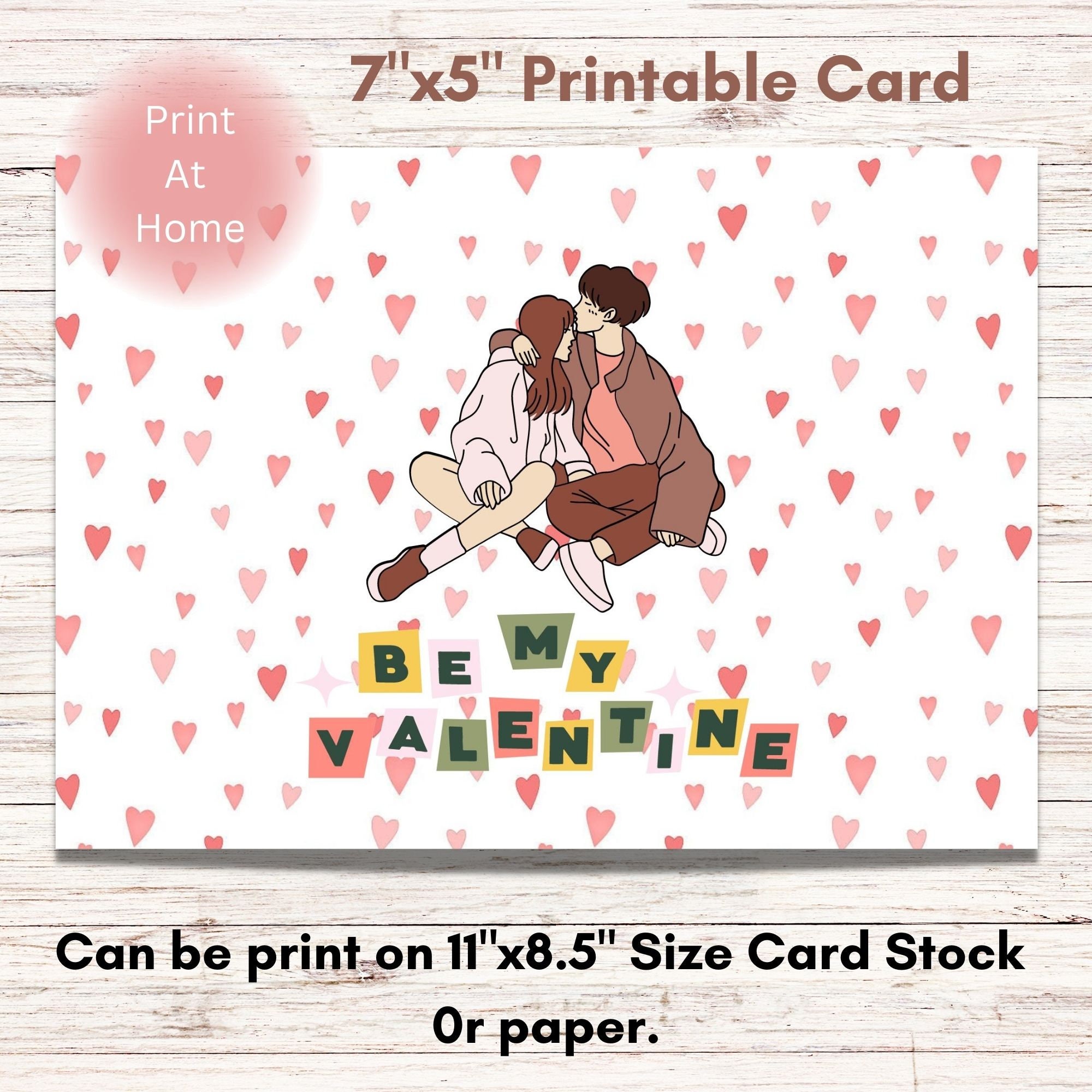 Printable Valentine's Day Card for Boyfriend Be My Valentine Hug and ...