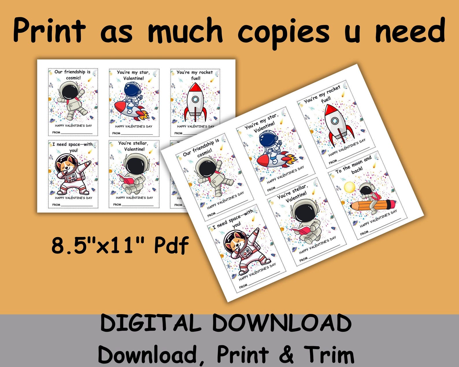 Printable Astronaut Valentine's Day Cards, Kids Classroom Valentines ...
