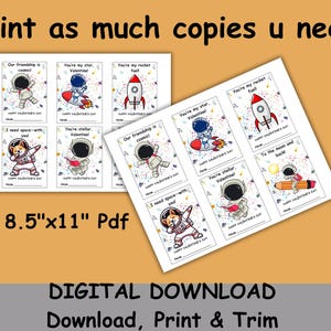 Printable Astronaut Valentine's Day Cards, Classroom Astronauts Cards ...