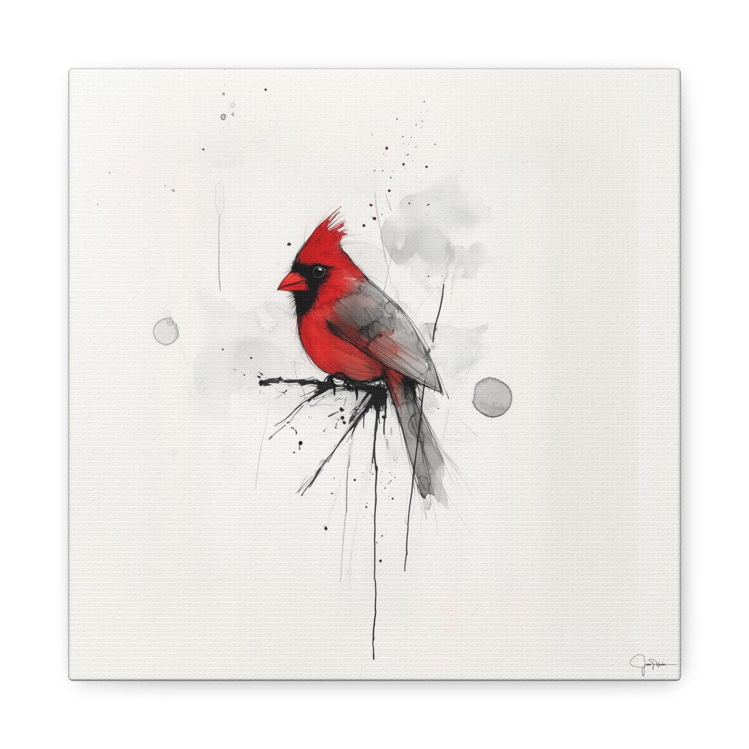 Cardinal Bird Original Abstract Oil Painting on Canvas Print, Ready to ...