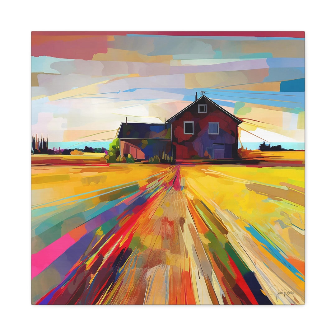Colorful Field Farm Original Abstract Oil Painting on Canvas Print ...