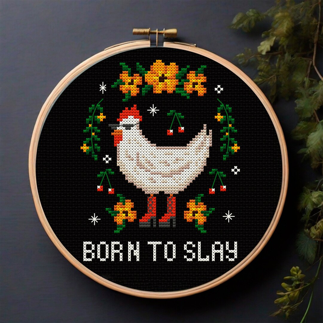 Snarky Chicken Cross Stitch Pattern: Funny Floral Bird (PDF) - Etsy