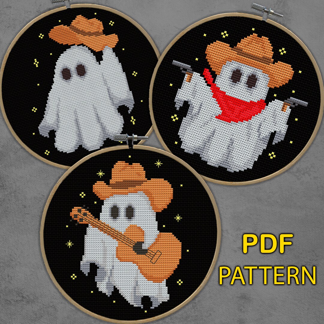 Cowboy Ghosts Cross Stitch Bundle PDF, Creepy Cute Ghost Cross Stitch ...