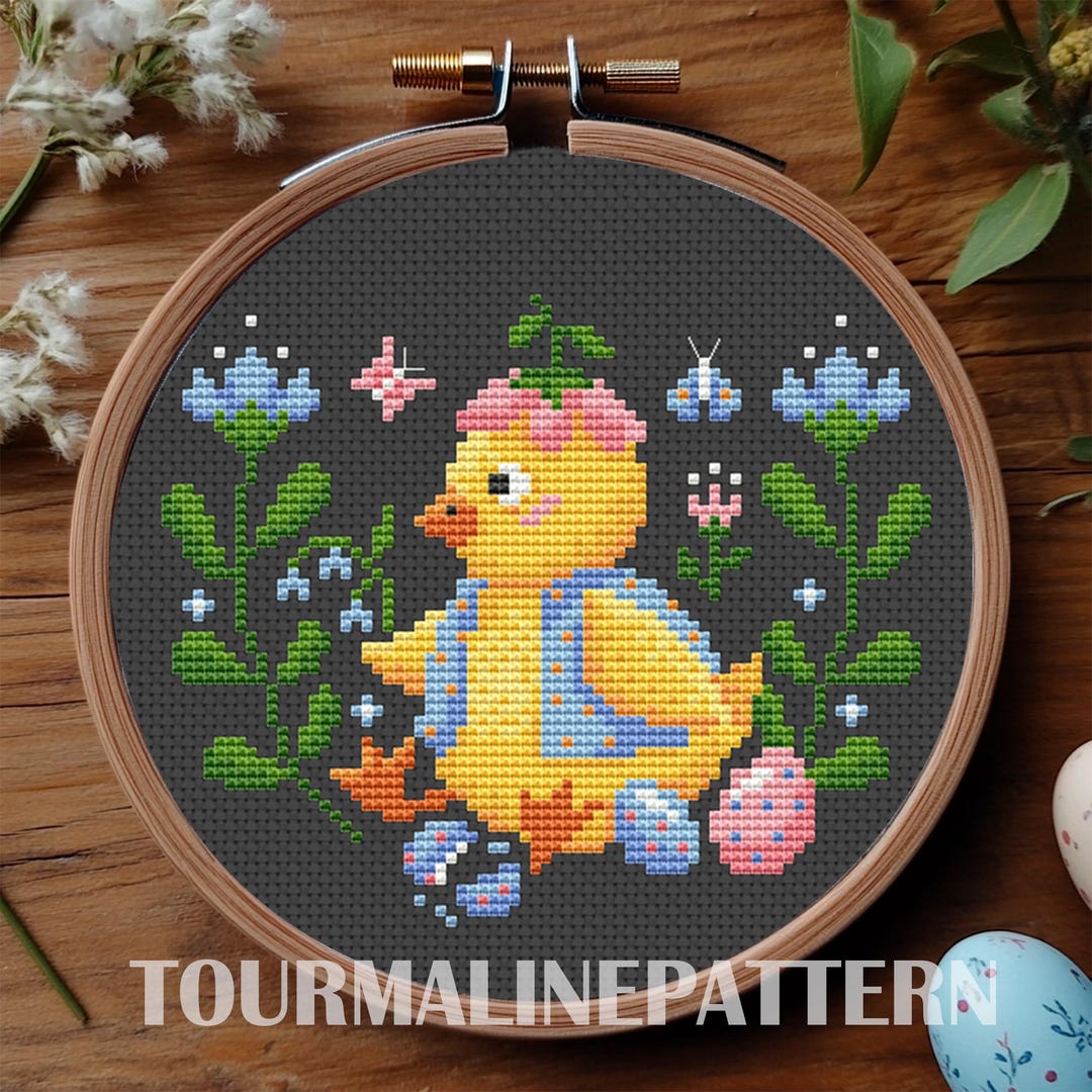 Easter Chick Cross Stitch Pattern PDF, Cute Bird Embroidery, Floral ...