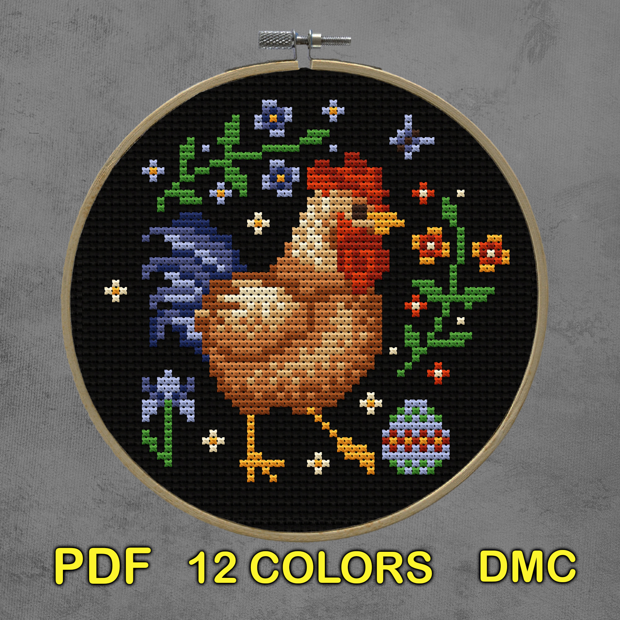 Easter Rooster Cross Stitch Pattern PDF Spring Bird Embroidery Floral ...