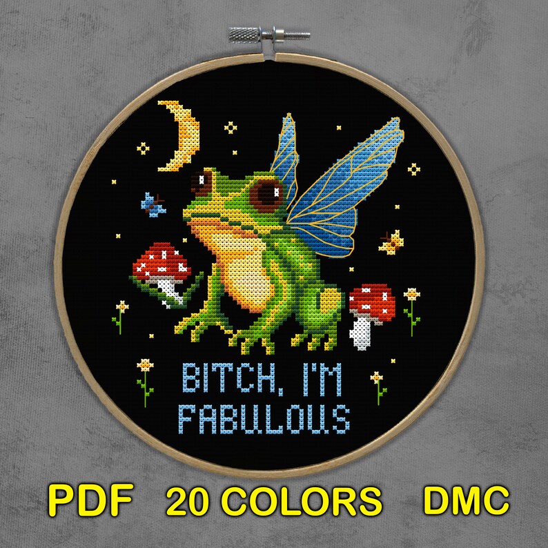 Cute Funny Frog Cross Stitch Pattern PDF Cottagecore Frog Embroidery ...