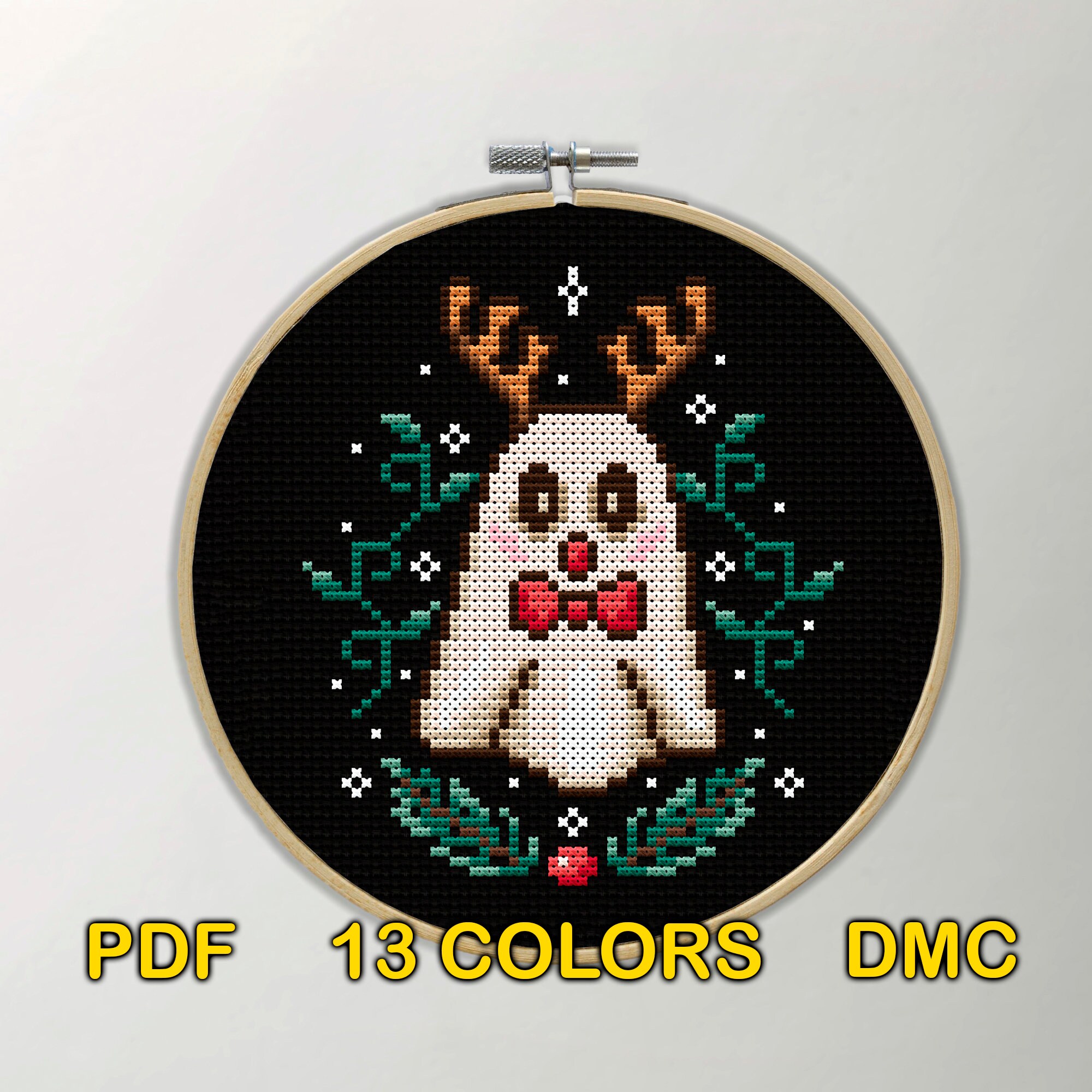 Christmas Deer Ghost Cross Stitch Pattern Cute Ghost Embroidery Design ...