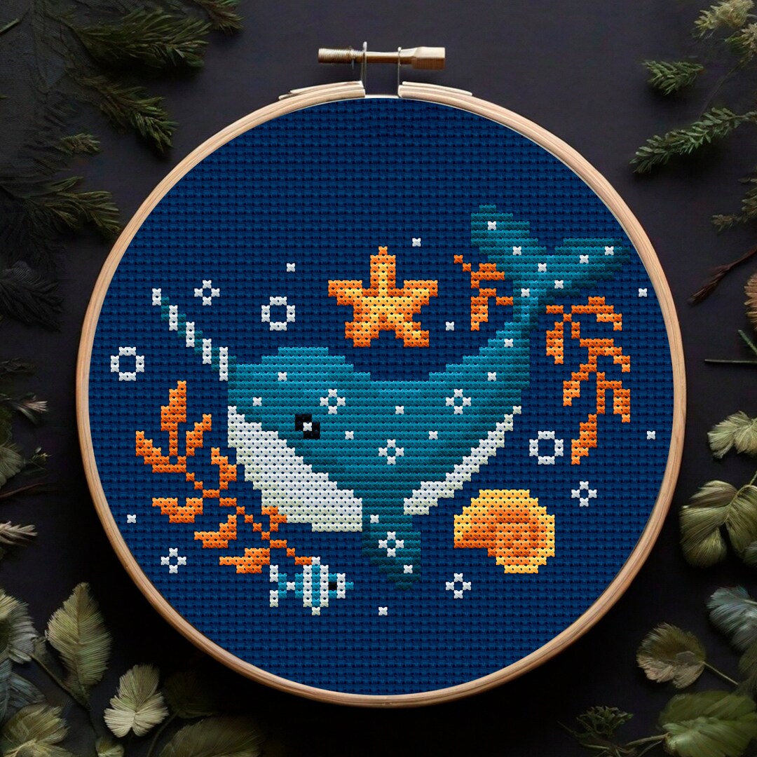 Narwhal Cross Stitch Pattern PDF, Sea Animal Embroidery Design, Marine ...