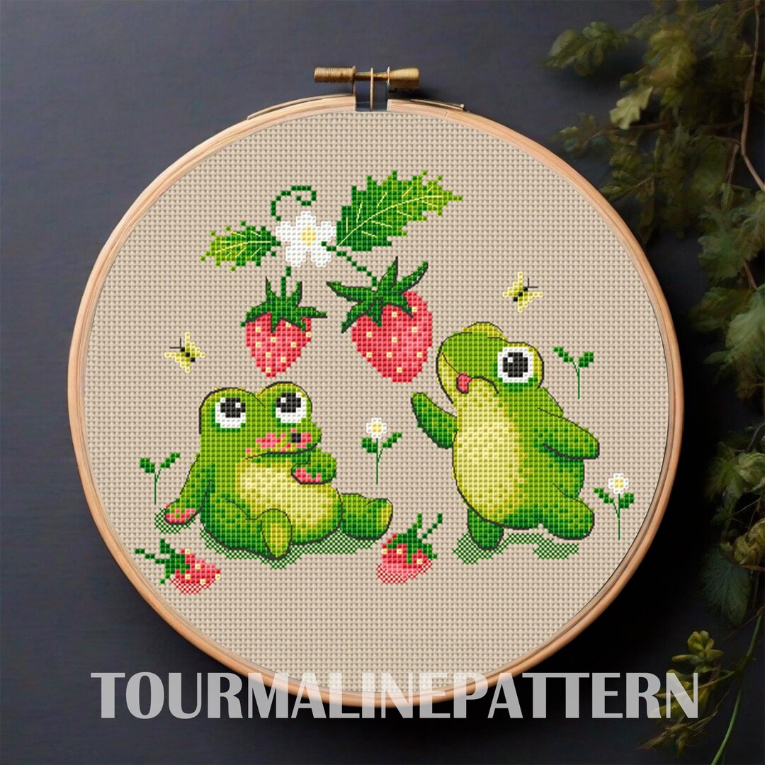 Funny Toads and Strawberry Cross Stitch Pattern PDF, Strawberry ...