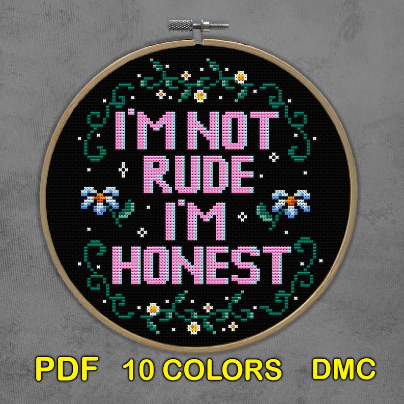 Snarky Cross Stitch Pattern PDF Sarcastic Embroidery Floral Cross ...