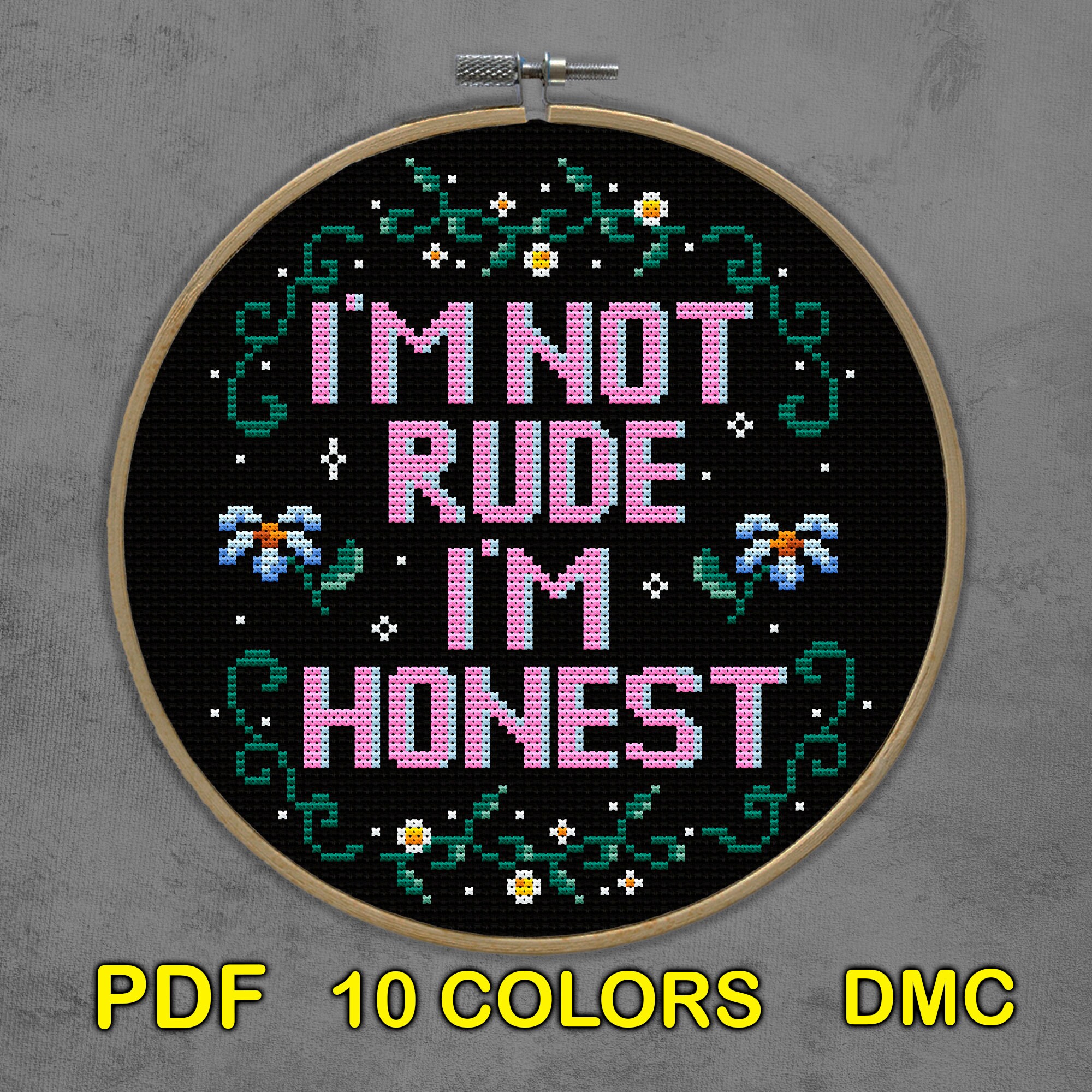 Snarky Cross Stitch Pattern PDF Sarcastic Embroidery Floral Cross ...