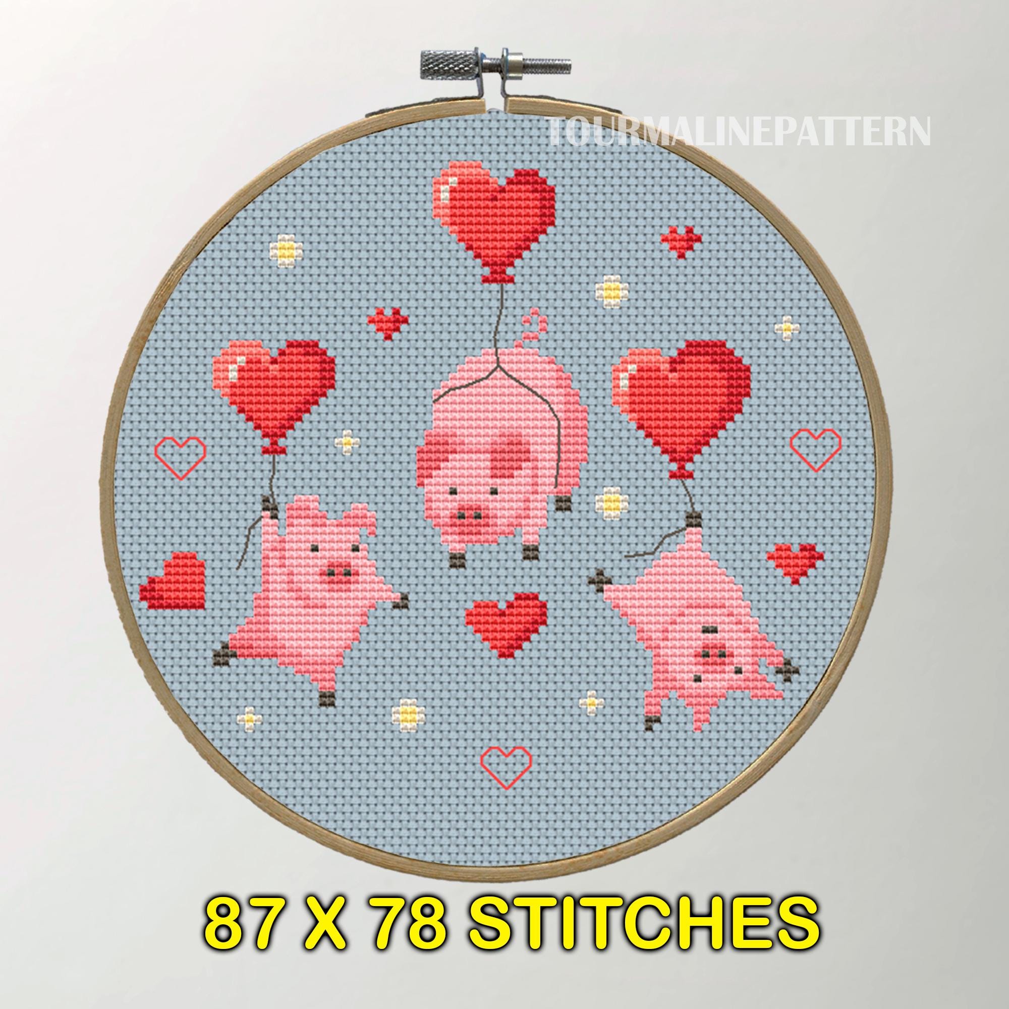 Valentine Pigs Cross Stitch Pattern PDF — Cute Heart Balloon Piglets - Etsy