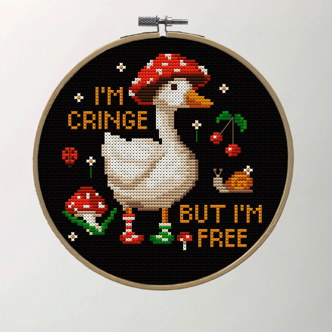 Silly Goose Cross Stitch Pattern PDF, Funny Goose in Mushroom Hat ...