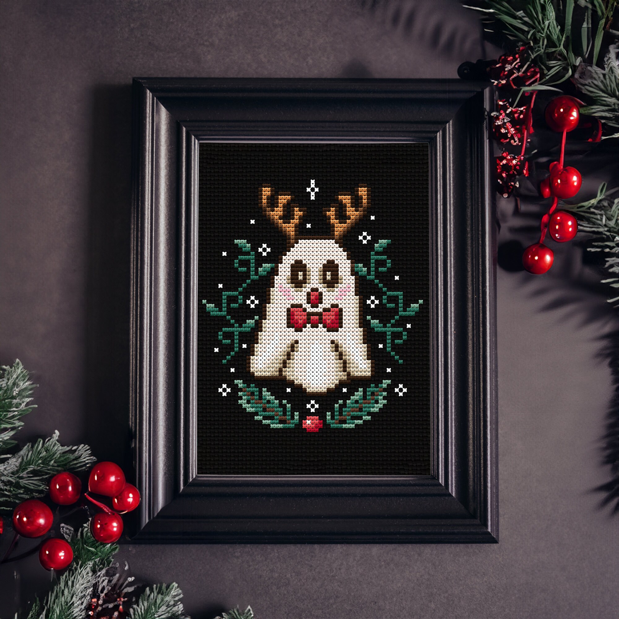 Christmas Deer Ghost Cross Stitch Pattern Cute Ghost Embroidery Design ...
