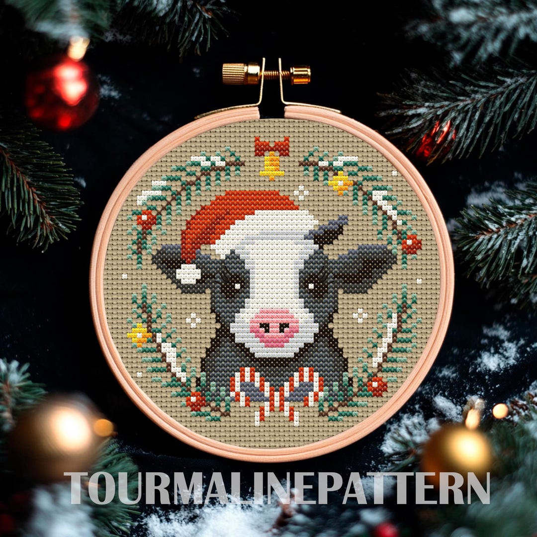 Funny Christmas Cow Cross Stitch Pattern PDF, Farmhouse Holiday Decor ...