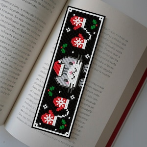 Cute Cat Cross Stitch Bookmark, Christmas Cat Cross Stitch Pattern PDF ...