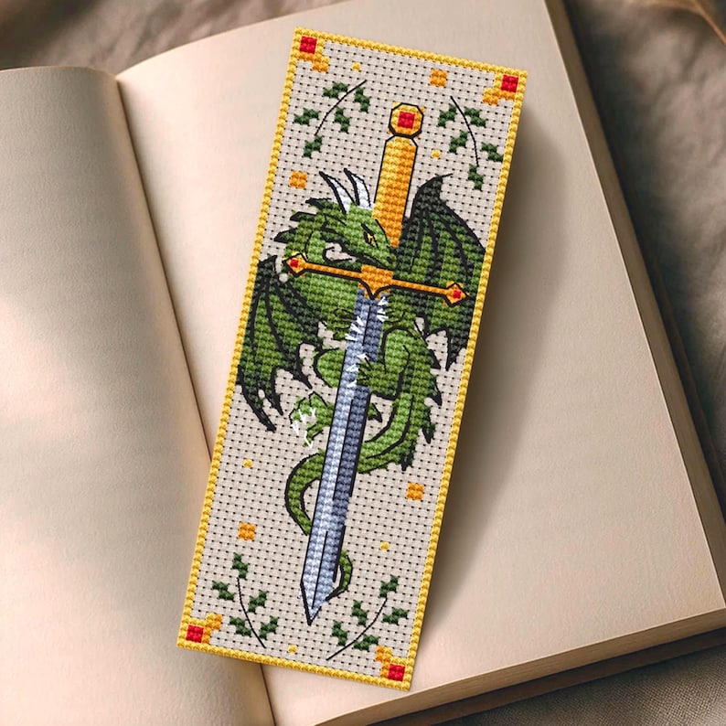 Dragon and Sword Cross Stitch Pattern PDF – Dark Fantasy Bookmark - Etsy