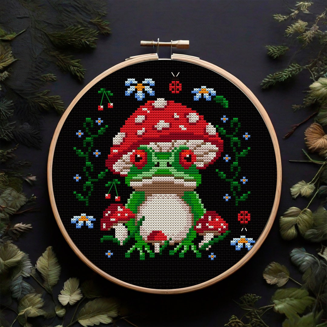 Grumpy Frog Cross Stitch Pattern PDF, Funny Toad Embroidery, Goblincore ...
